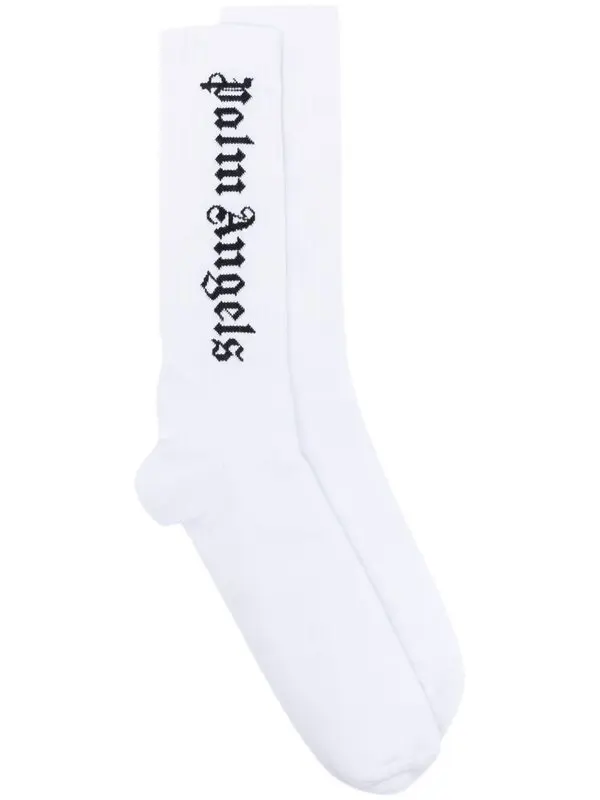 Palm Angels Intarsia-knit Logo Socks - White