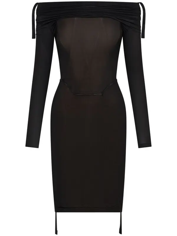 DION LEE Off-shoulder Gathered Mini Dress - Black