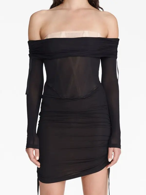 DION LEE Off-shoulder Gathered Mini Dress - Black