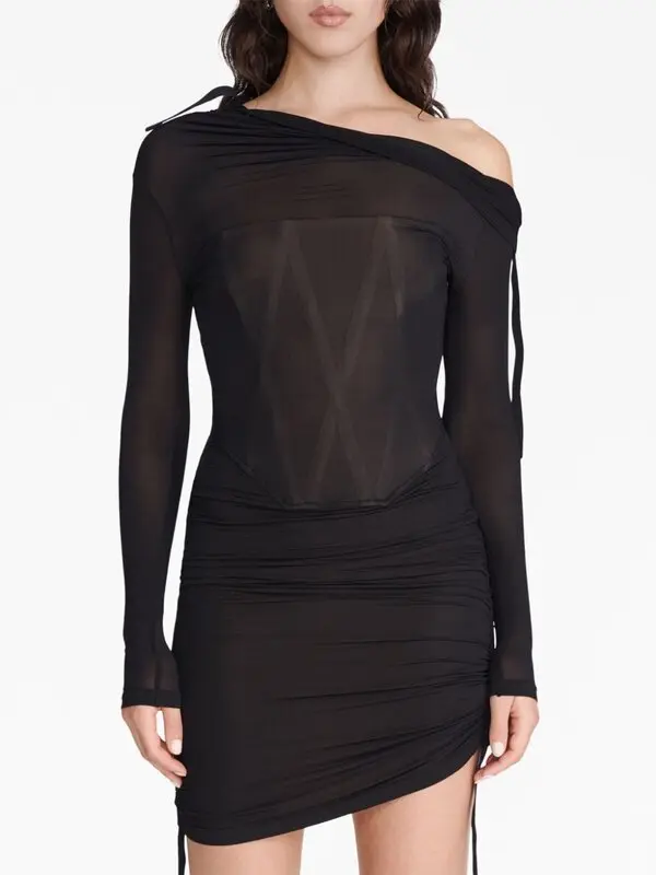 DION LEE Off-shoulder Gathered Mini Dress - Black