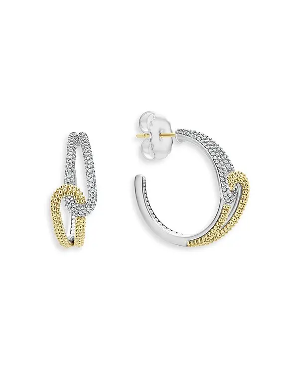 Lagos 18k Yellow Gold & Sterling Silver Caviar Lux-clip Diamond Hoop Earrings - Silver/gold