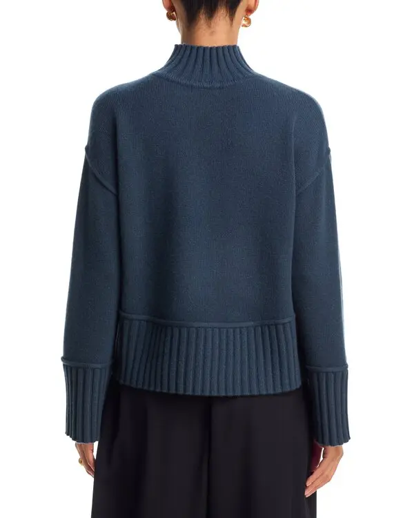 Aqua 100% Cashmere Boxy Mock Neck Sweater - Midnight Forest