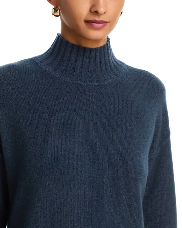 Aqua 100% Cashmere Boxy Mock Neck Sweater - Midnight Forest
