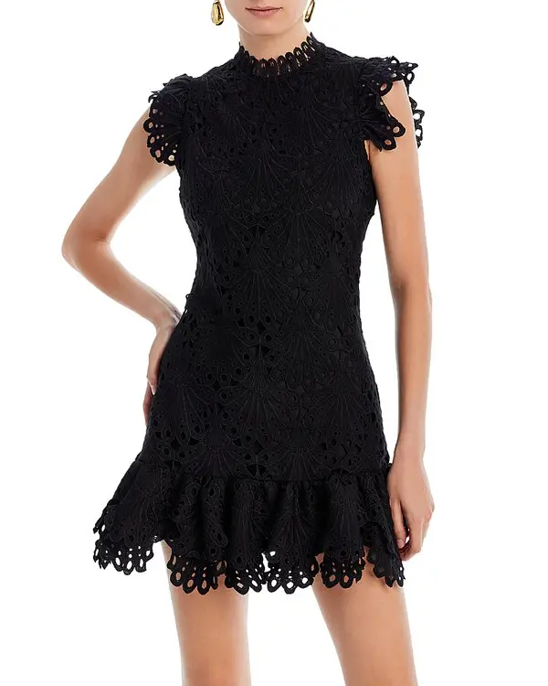 Aqua Mock Neck Lace Shift Dress Exclusive - Black