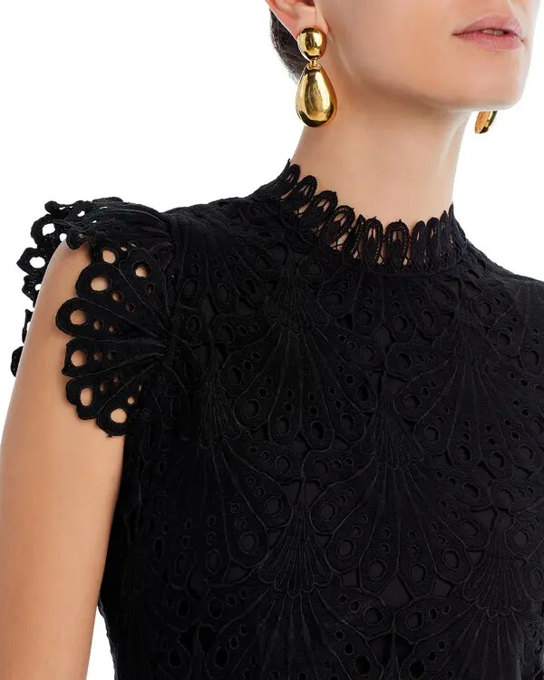 Aqua Mock Neck Lace Shift Dress Exclusive - Black