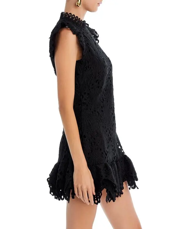 Aqua Mock Neck Lace Shift Dress Exclusive - Black