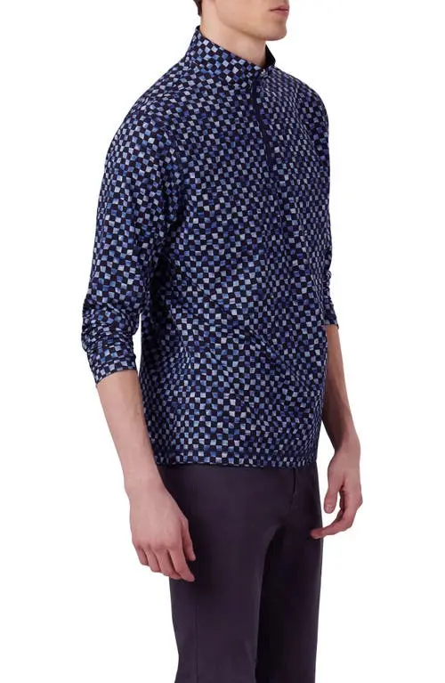 Bugatchi Anthony Ooohcotton® Warped Check Print Quarter Zip Pullover - Navy