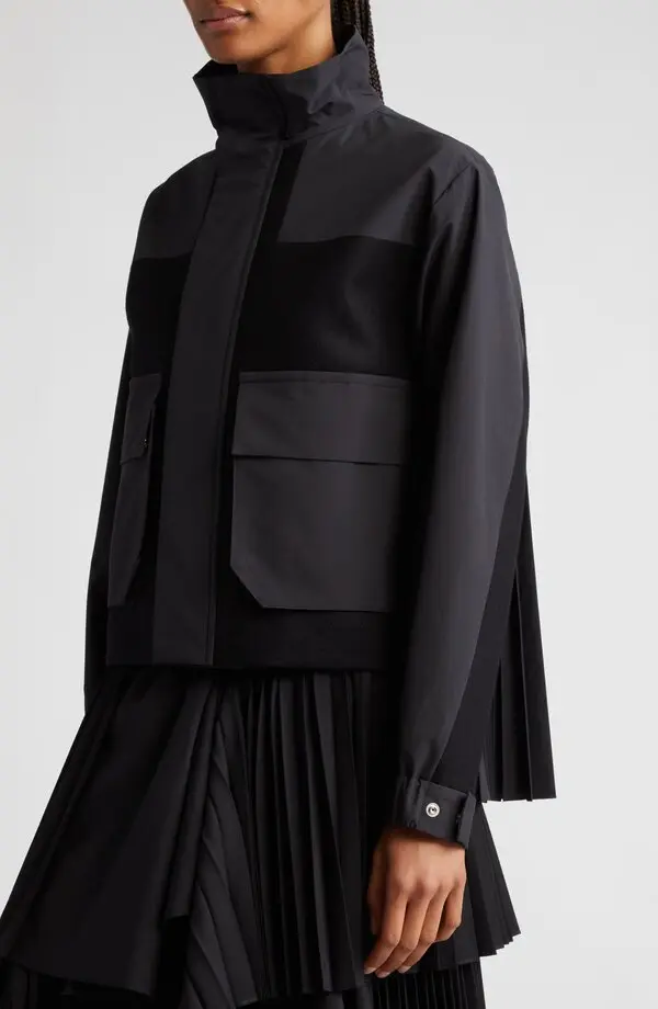 Sacai Pleated Back Blouson Jacket - Black | Editorialist