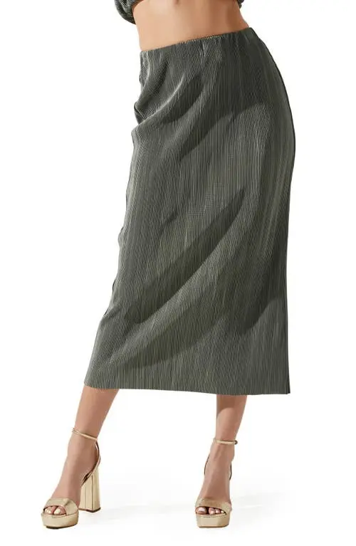 Astr The Label Cataleya Plissé Skirt - Dark Sage