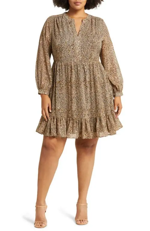 Vince Camuto Leopard Print Long Sleeve Dress