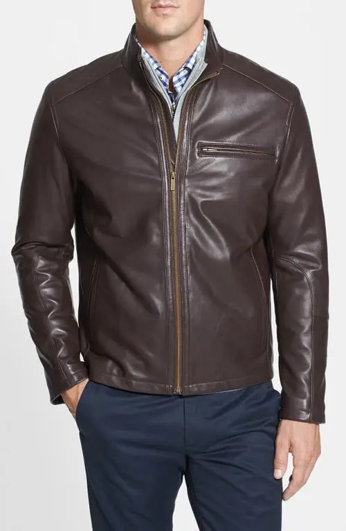 Cole Haan Lambskin Leather Moto Jacket - Java
