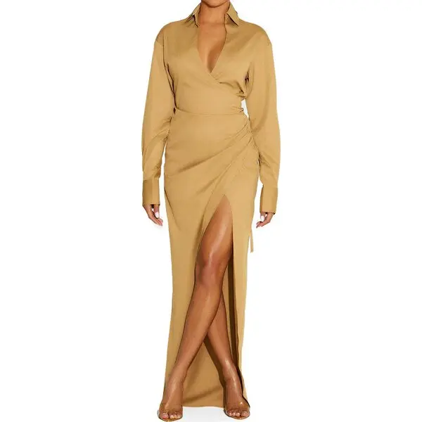 Naked Wardrobe Faux Wrap Maxi Dress - Beige