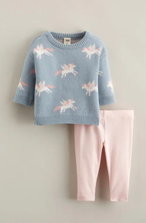 TUCKER + TATE Jacquard Sweater & Pants Set - Blue Xenon Unicorn Fly- Pink