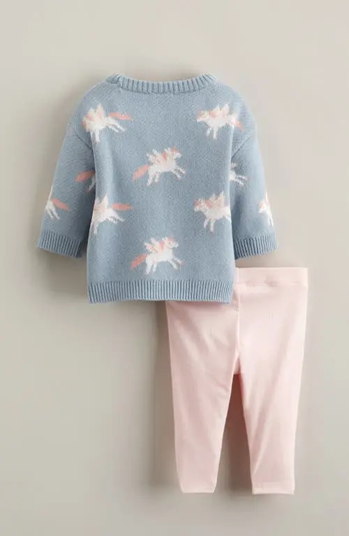 TUCKER + TATE Jacquard Sweater & Pants Set - Blue Xenon Unicorn Fly- Pink