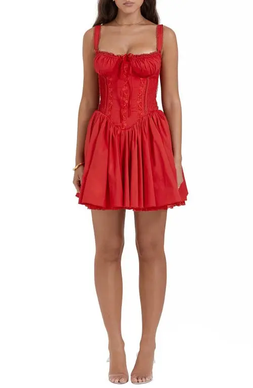 House Of Cb Pintuck Lace Trim Babydoll Dress - Cherry