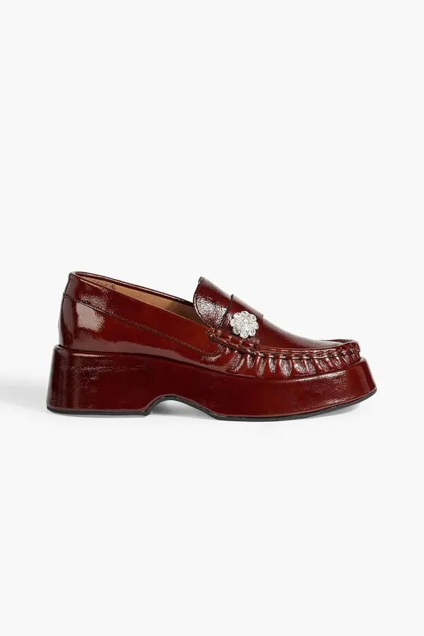 GANNI Crystal-embellished Patent-leather Loafers