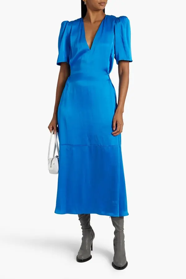 Stella McCartney Belted Satin Midi Dress - Blue