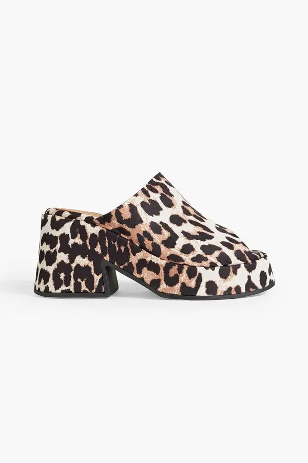 GANNI Leopardprint Faille Platform Mules - Animal Print