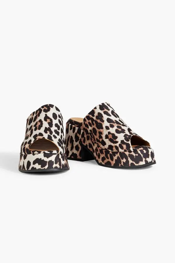 GANNI Leopardprint Faille Platform Mules