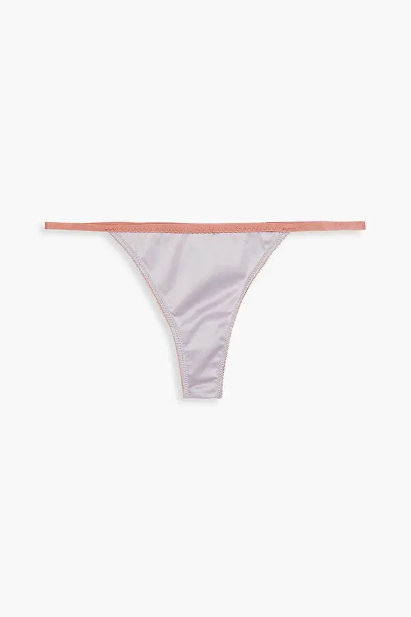Love Stories Roomservice Satin And Corded Lace Lowrise Thong - Gray