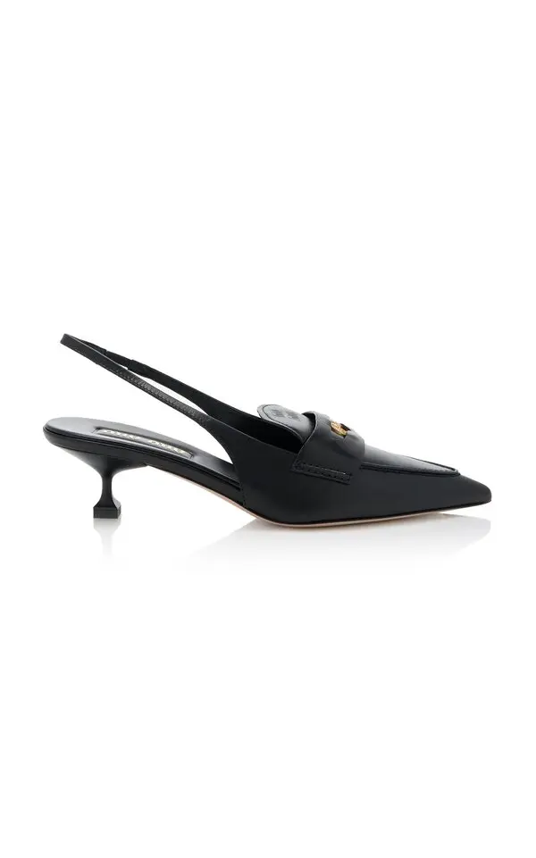 Miu Miu Slingback Leather Penny Loafers - Black