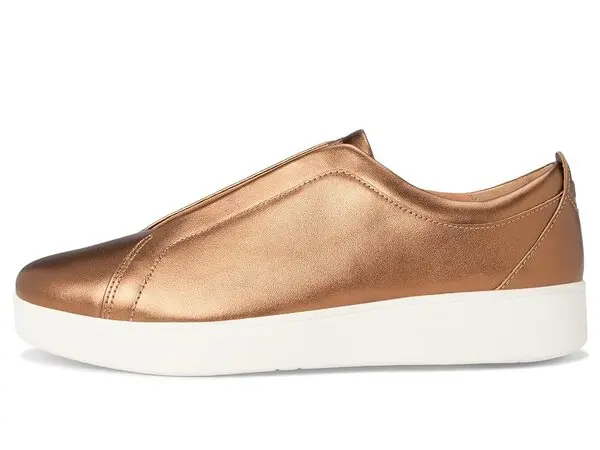 Fitflop Rally Elastic Metallic Leather Slip-on Sneakers Shoes Bronze Mix