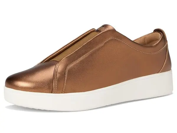 Fitflop Rally Elastic Metallic Leather Slip-on Sneakers Shoes Bronze Mix
