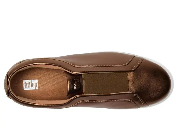 Fitflop Rally Elastic Metallic Leather Slip-on Sneakers Shoes Bronze Mix