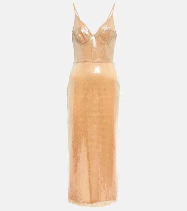 David Koma Sequined Midi Dress - Beige