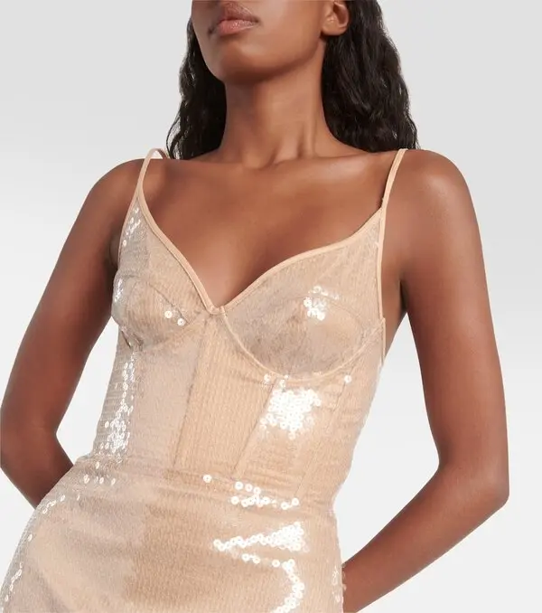 David Koma Sequined Midi Dress - Beige