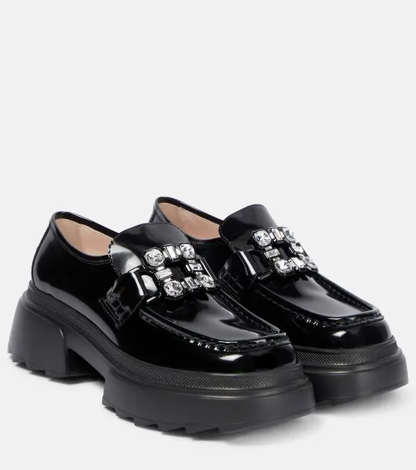 ROGER VIVIER Wallaviv Strass Buckle Loafers - Black