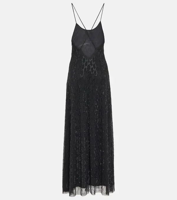 gucci sequin-embroidered tulle dress Gucci Crystal Embroidered Sequin Tulle Dress 42