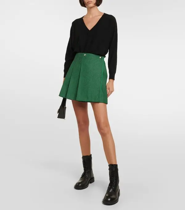 Plan C Pleated Wool-blend Miniskirt