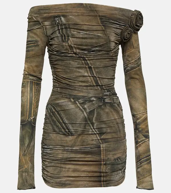 Blumarine Printed Off-shoulder Minidress