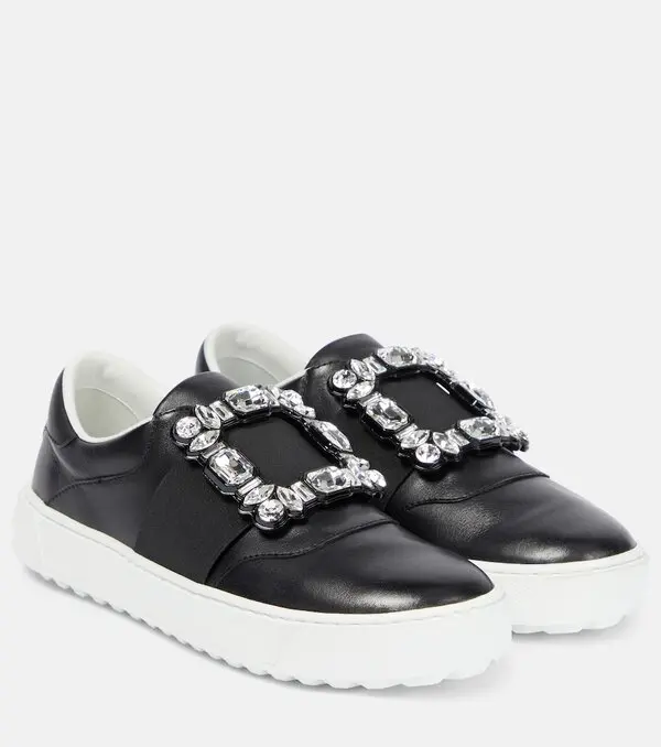 ROGER VIVIER Very Vivier Embellished Leather Sneakers - Black