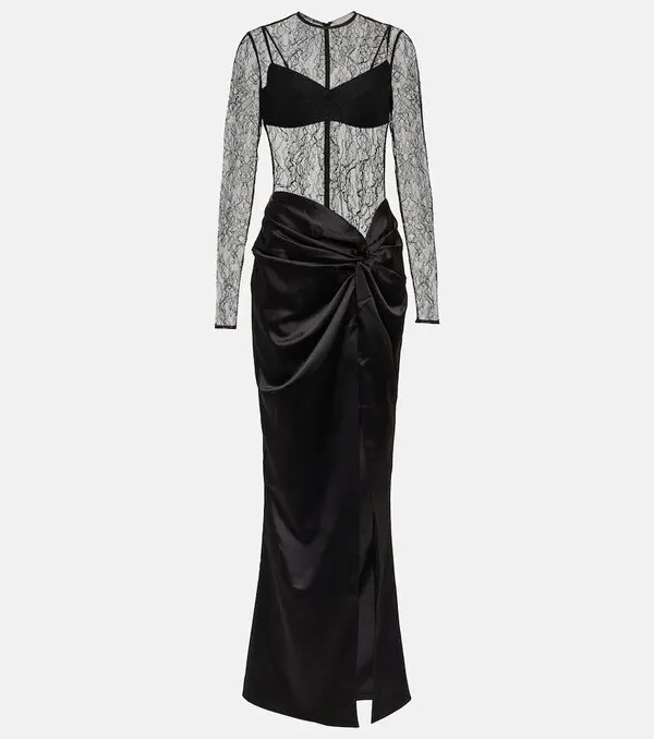 Rasario Draped Lace And Satin Maxi Dress In Black - 50% Off | Editorialist