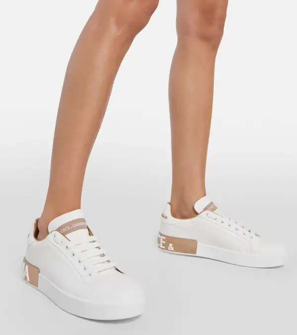 Dolce & Gabbana Portofino Leather Sneakers - White