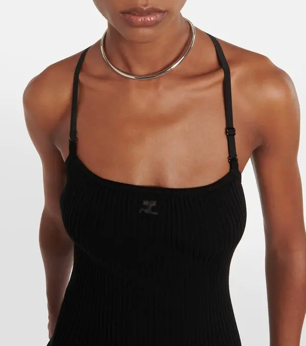 COURREGES Courrèges Ribbed-knit Mini Dress - Black