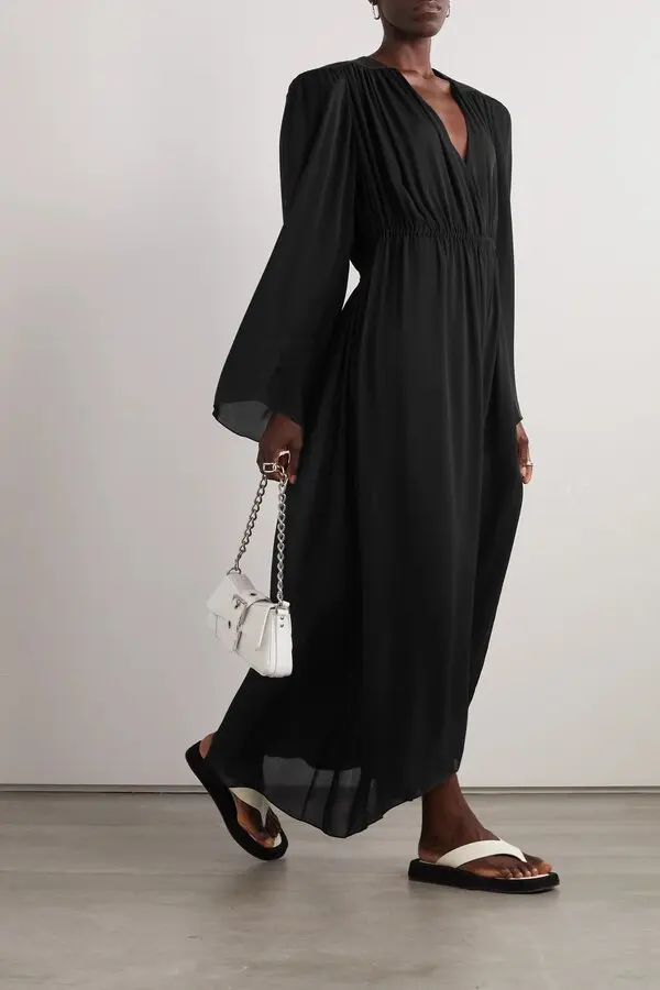 Wardrobe.NYC Gathered Silk-voile Maxi Dress