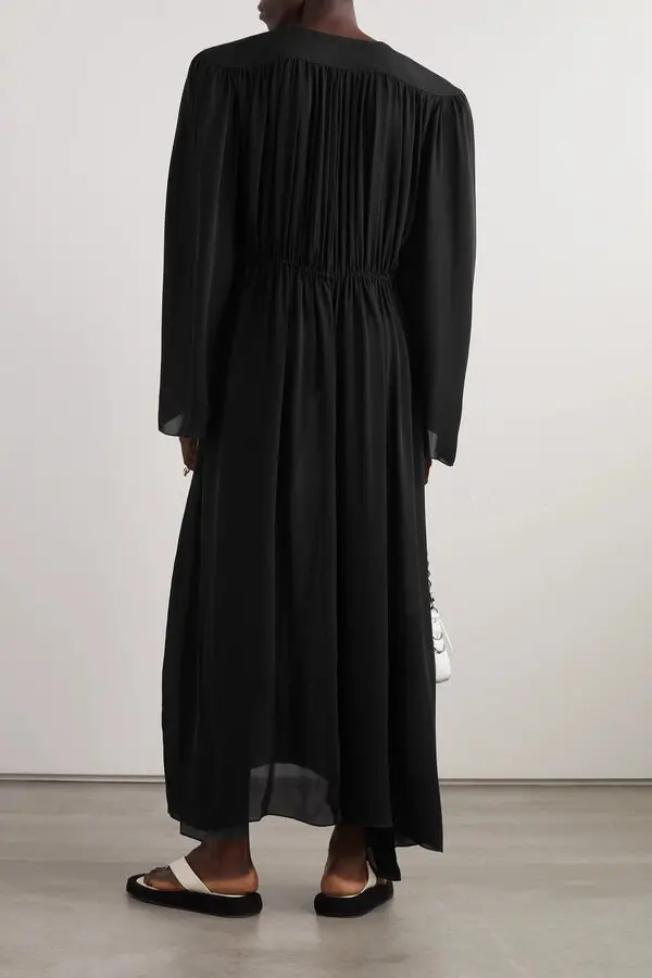 Wardrobe.NYC Gathered Silk-voile Maxi Dress