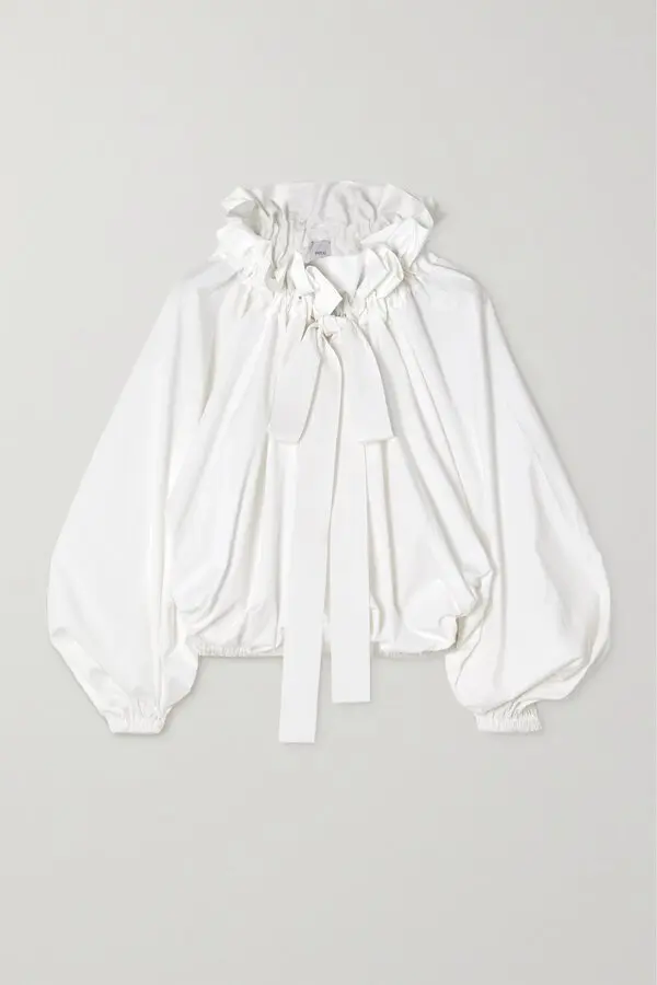 PATOU Grosgrain-trimmed Ruffled Cotton-poplin Blouse - White