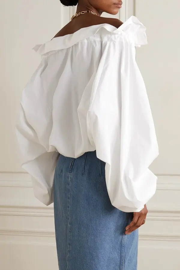 PATOU Grosgrain-trimmed Ruffled Cotton-poplin Blouse - White
