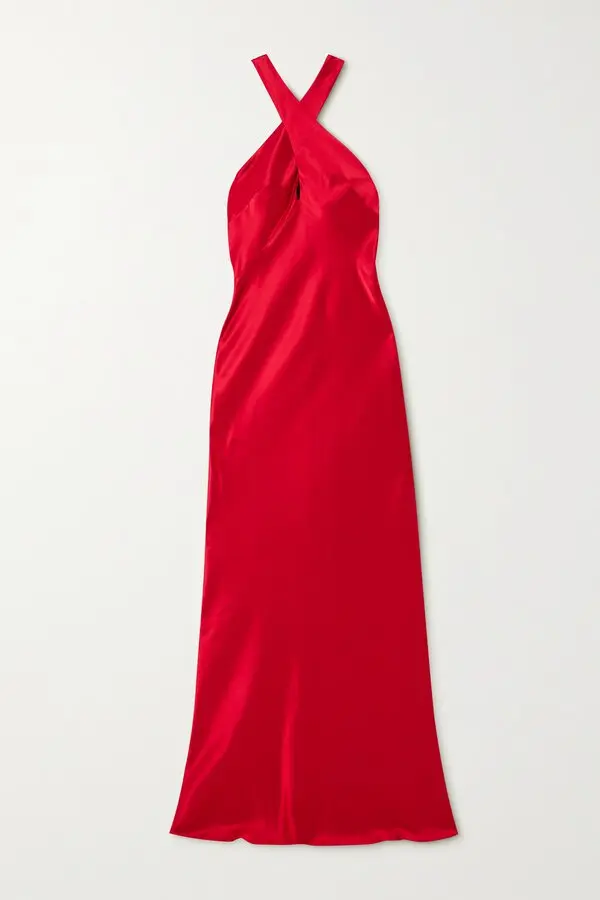 Galvan Net Sustain Evelyn Cutout Satin Halterneck Maxi Dress