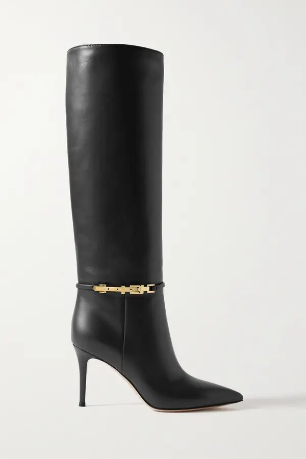 GIANVITO ROSSI Glove 85 Embellished Leather Knee Boots