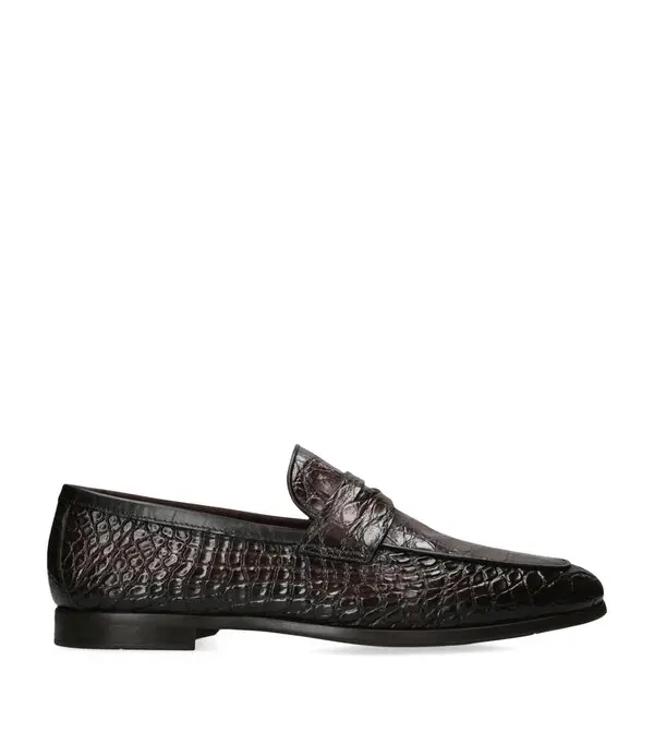 Magnanni Crocodile Leather Penny Loafers - Brown