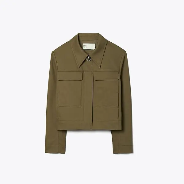 Tory Burch Cropped Cotton Jacket - Ripe Olive