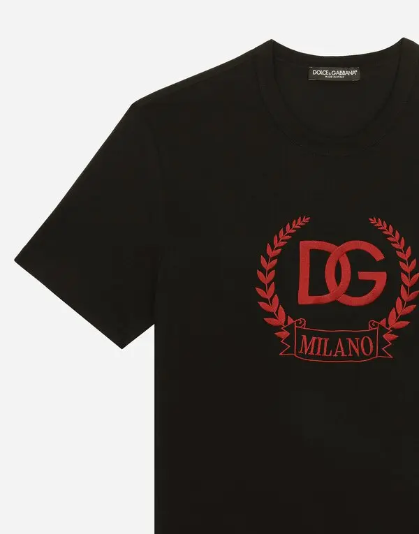 Dolce & Gabbana Cotton T-shirt With Dg Milano Logo Embroidery - Black