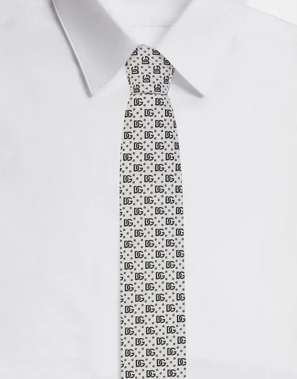 Dolce & Gabbana Silk Jacquard Tie With Dg Logo - White