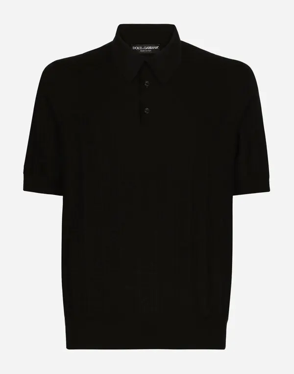 Dolce & Gabbana Silk Jacquard Polo-shirt With Dg Logo - Black