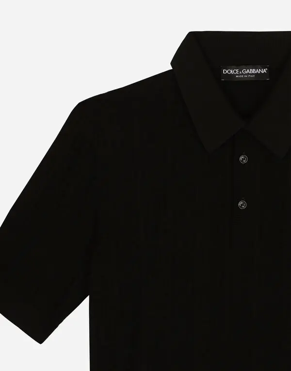 Dolce & Gabbana Silk Jacquard Polo-shirt With Dg Logo - Black